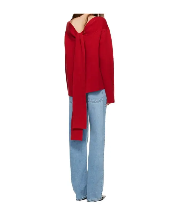 ST. AGNI Knitted Sweater With Integrated Scarf - Red