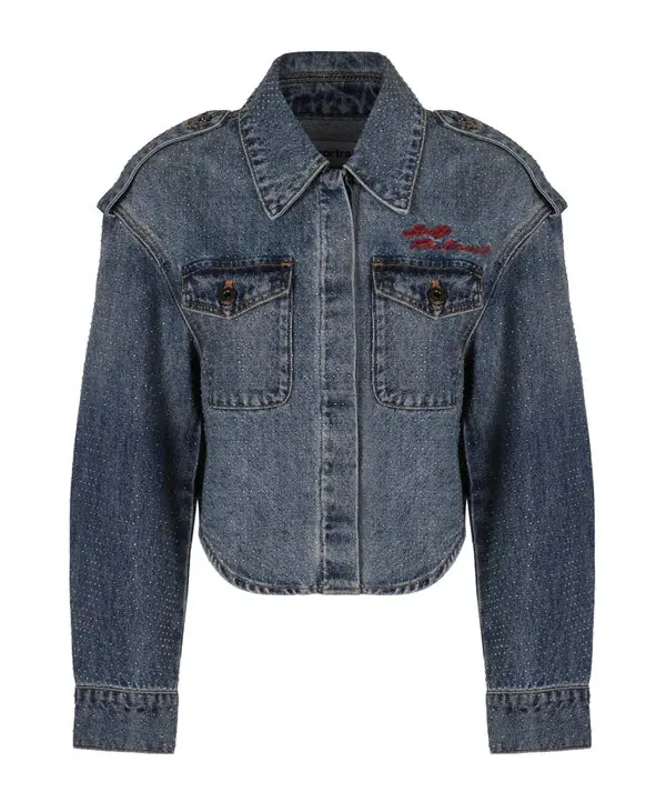 SELF-PORTRAIT Embellished Denim Shirt - Blue