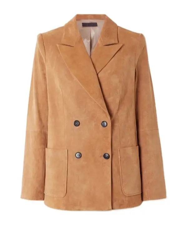 Stouls Double-breasted Suede Blazer - Pink