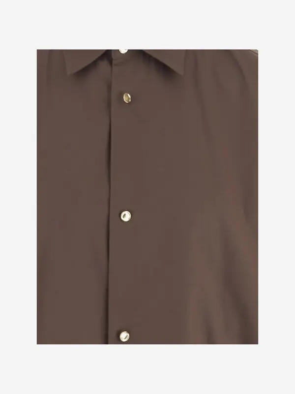 DARKPARK Long Sleeve Button-up Shirt With Curved Hem - Brown