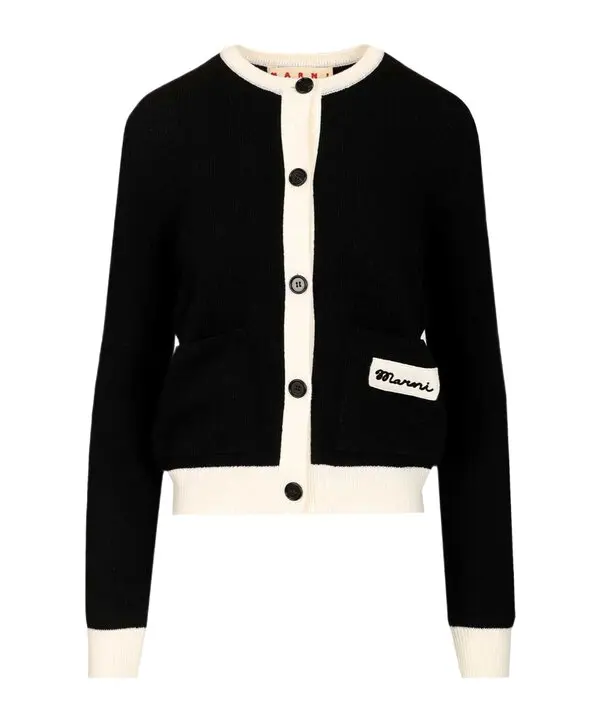 Marni Color-blocked Embroidered Logo Cardigan