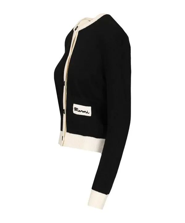 Marni Color-blocked Embroidered Logo Cardigan