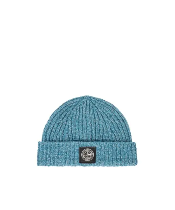 Stone Island Logo Patch Knitted Beanie - Gasoline Blue Mixed Color