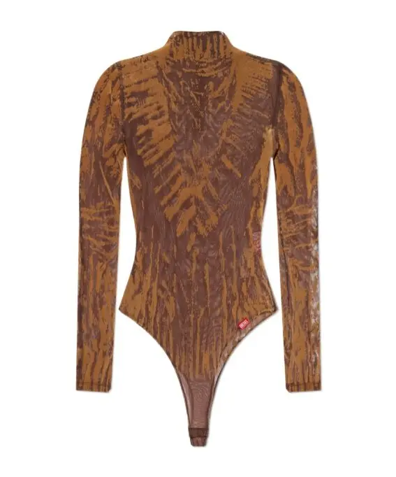 DIESEL® Abstract Print High-neck Long-sleeve Bodysuit - Brown