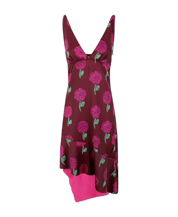 Versace Sleeveless V-neck Floral Print Asymmetrical Dress - Red