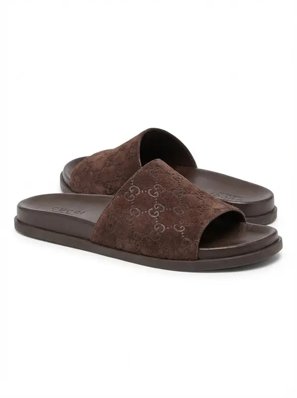 Gucci Embossed Monogram Slide Sandals