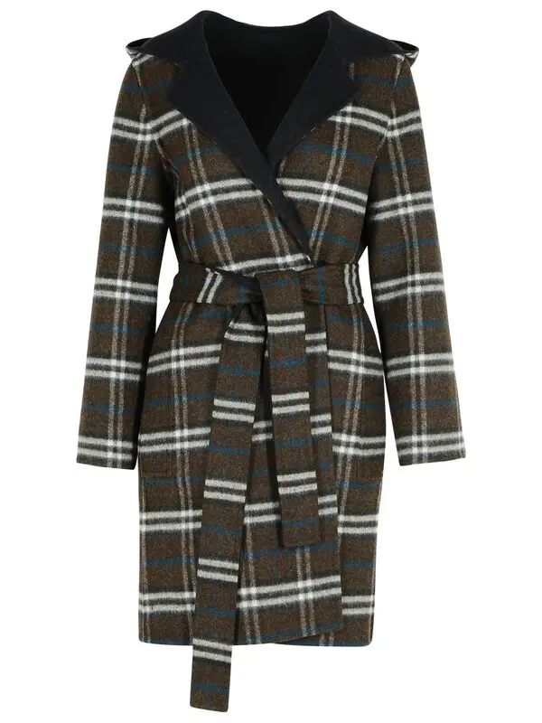 Burberry Hampshire Checked Belted Reversible Coat - Black