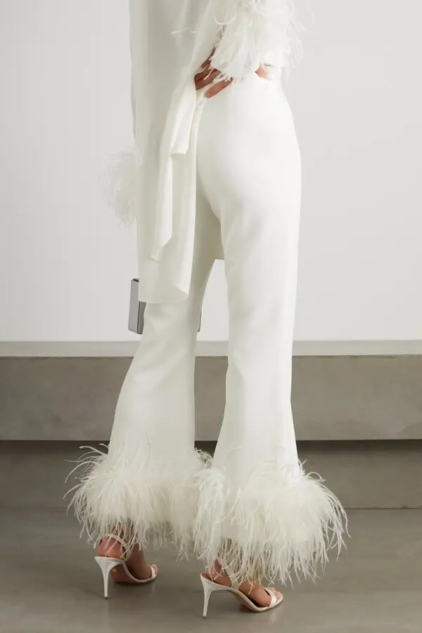 16Arlington Cropped Wide-leg Feather-trimmed Pants