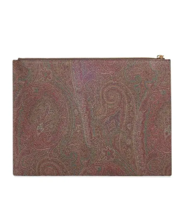 Etro Paisley Jacquard Zipped Clutch Bag With Embroidered Logo - Brown