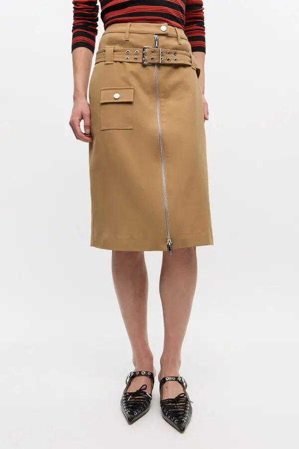 GANNI Belted Midi Skirt - Camel
