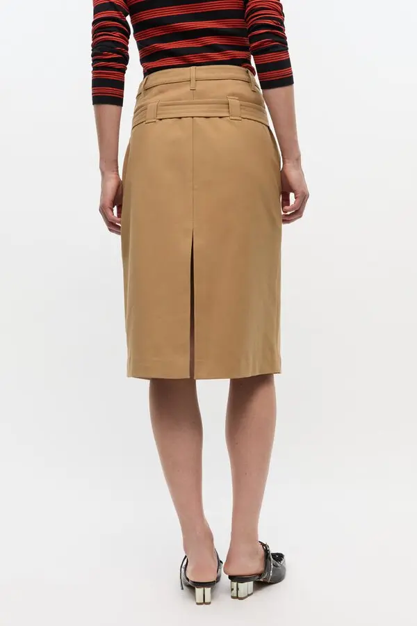 GANNI Belted Midi Skirt - Camel