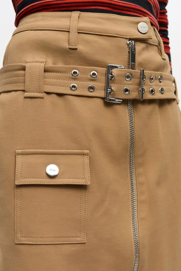 GANNI Belted Midi Skirt - Camel