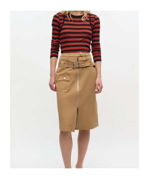 GANNI Belted Midi Skirt - Camel