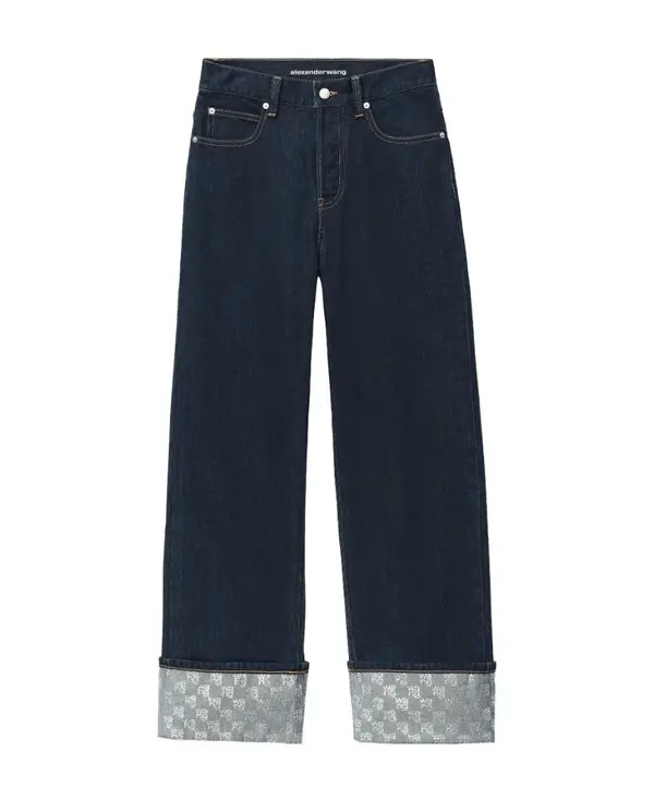 Alexander Wang Middle Waist Straight Leg Jeans With Crystal Decals