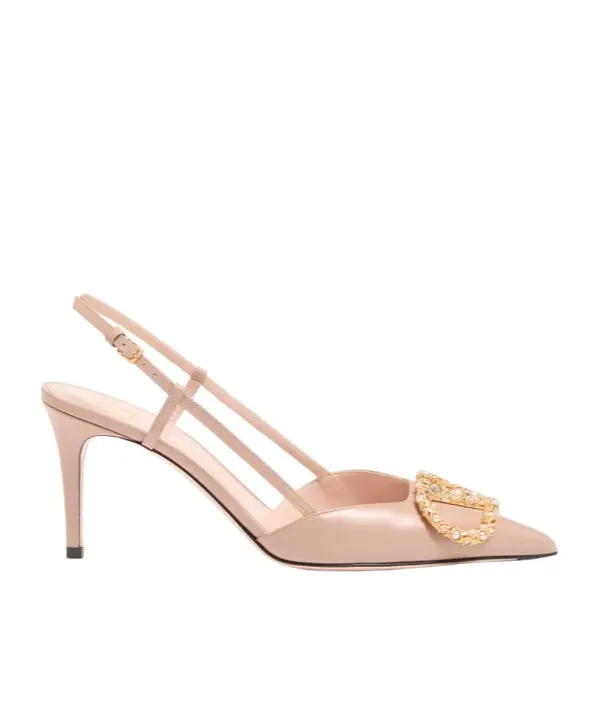 Valentino Garavani Vlogo Signature Slingback Calfskin Pump With Jewel Logo 80mm - Cinnamon Rose