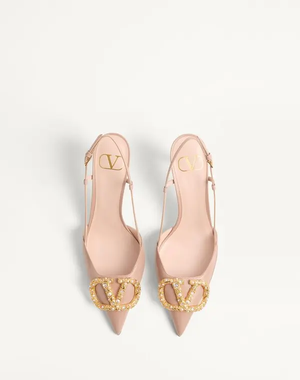 Valentino Garavani Vlogo Signature Slingback Calfskin Pump With Jewel Logo 80mm - Cinnamon Rose