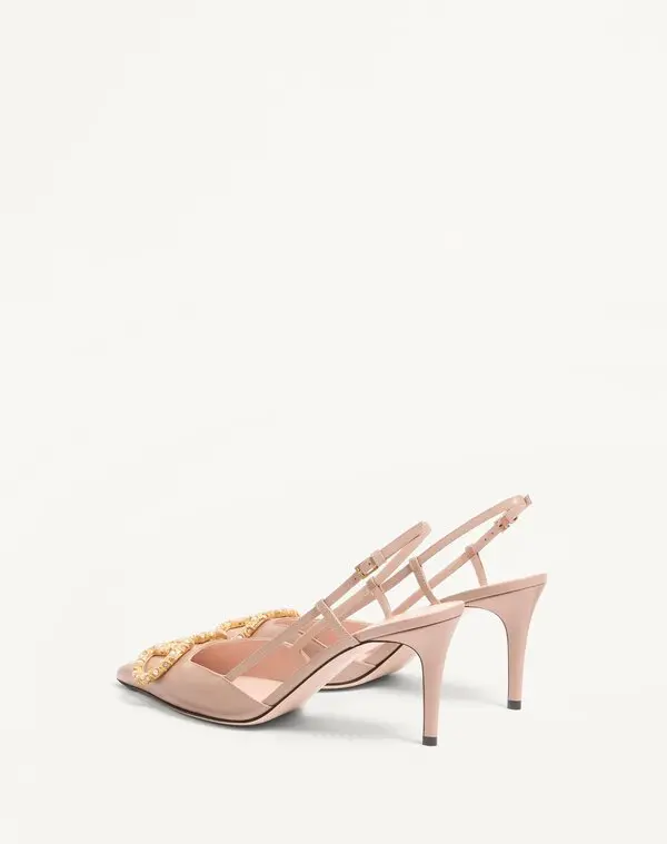 Valentino Garavani Vlogo Signature Slingback Calfskin Pump With Jewel Logo 80mm - Cinnamon Rose