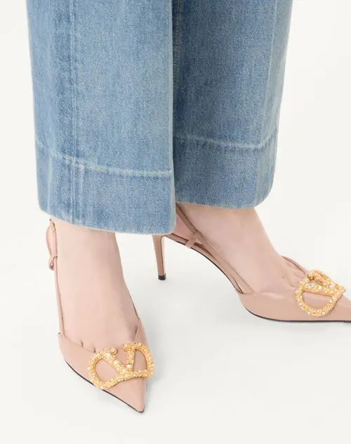 Valentino Garavani Vlogo Signature Slingback Calfskin Pump With Jewel Logo 80mm - Cinnamon Rose
