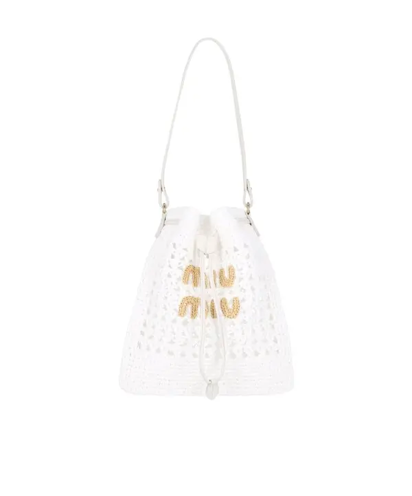Miu Miu Woven Mini Bucket Bag - White
