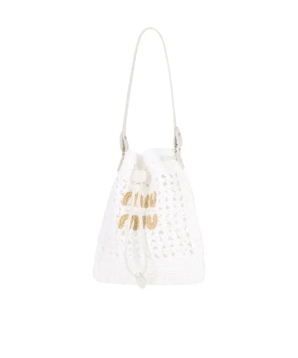 Miu Miu Woven Mini Bucket Bag - White