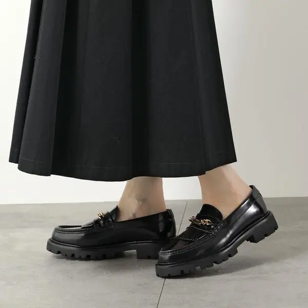 Celine Leather Loafers With Chain Detail