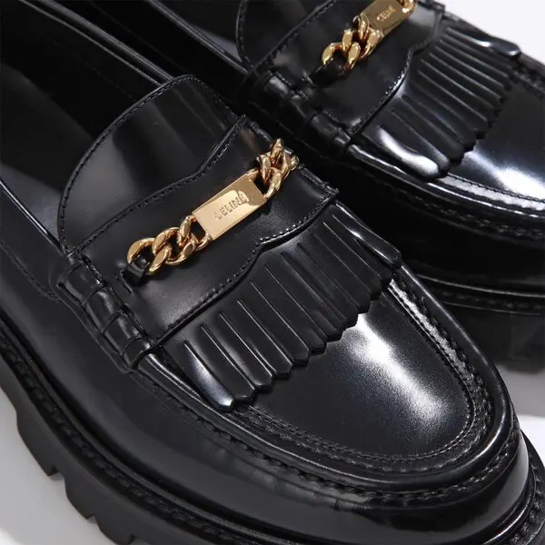Celine Leather Loafers With Chain Detail