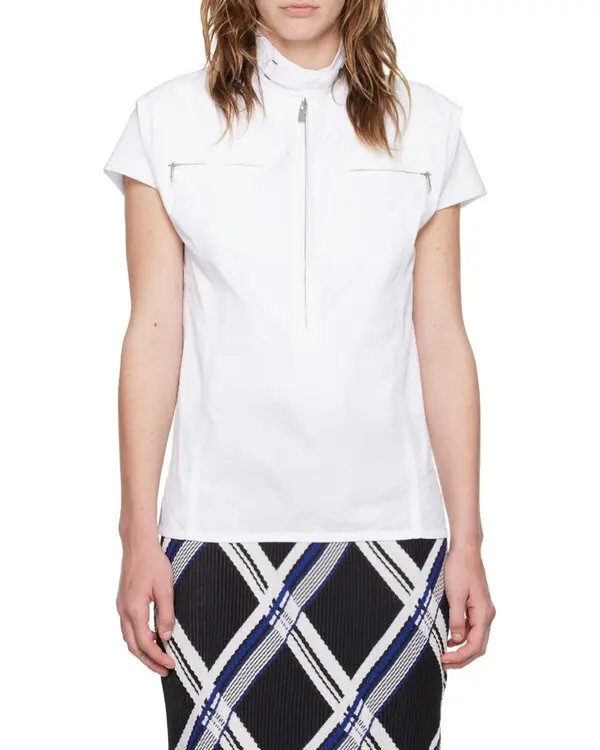 Burberry High-neck Sleeveless Tank Top With Zip Detail - White