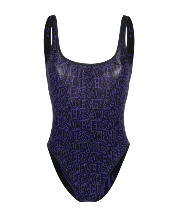 Versace Logo-printed Reversible One-piece Swimsuit - Black