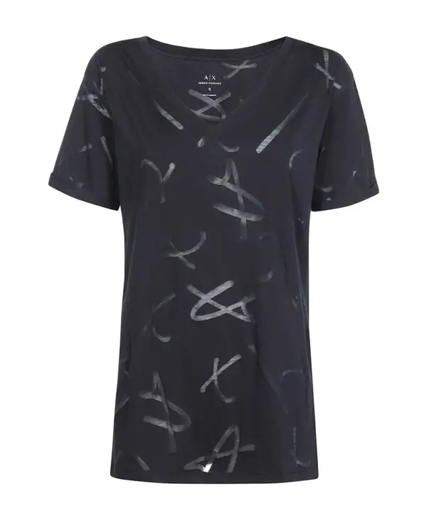 Armani Exchange V-neck Short Sleeve T-shirt With Logo Print