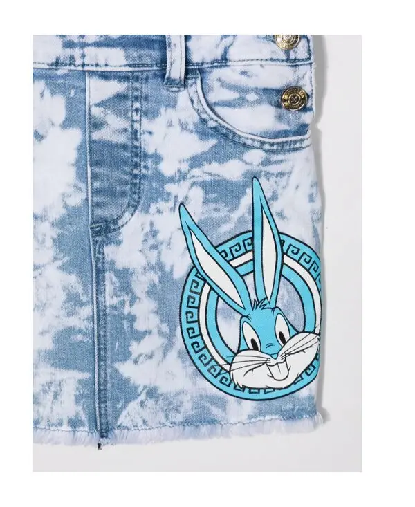 Monnalisa Cartoon Print Denim Pinafore Dress