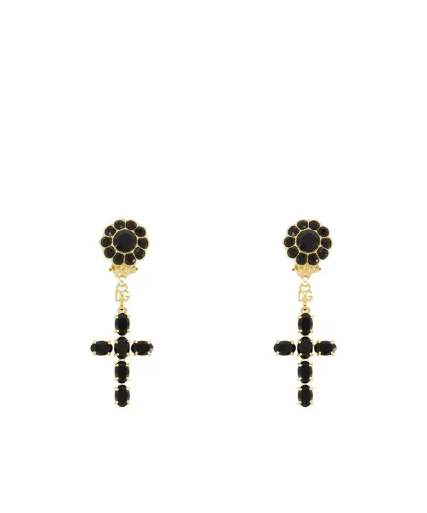 Dolce & Gabbana Cross Drop Clip-on Earrings - Black