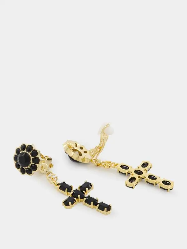 Dolce & Gabbana Cross Drop Clip-on Earrings - Black