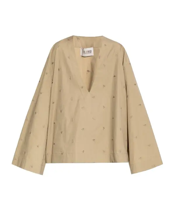 Attico Embroidered V-neck Blouse - Beige