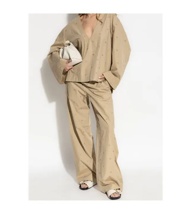 Attico Embroidered V-neck Blouse - Beige