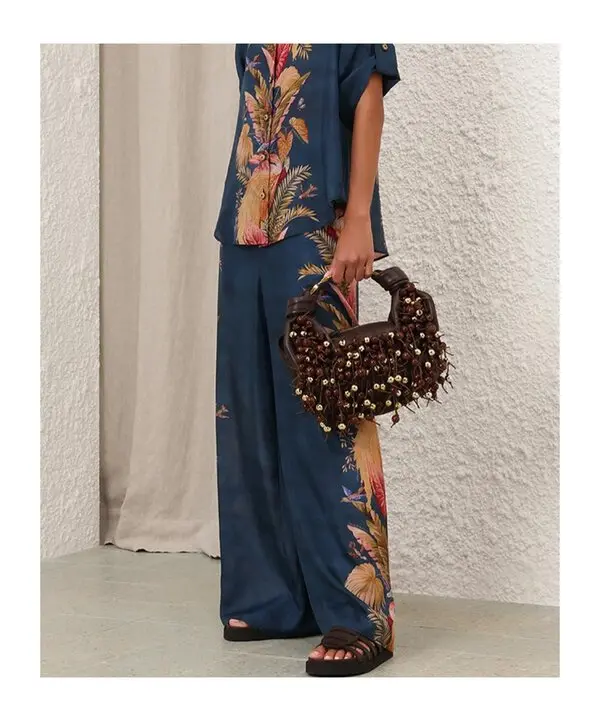 Zimmermann Ascension Relaxed Wide Leg Printed Pants - Dark Blue