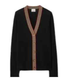 Burberry Wool Cardigan With Iconic Stripes - Black