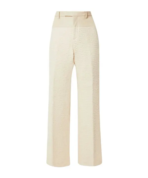 Amiri Leather-trimmed Cotton-blend Tweed Bootcut Pants - White