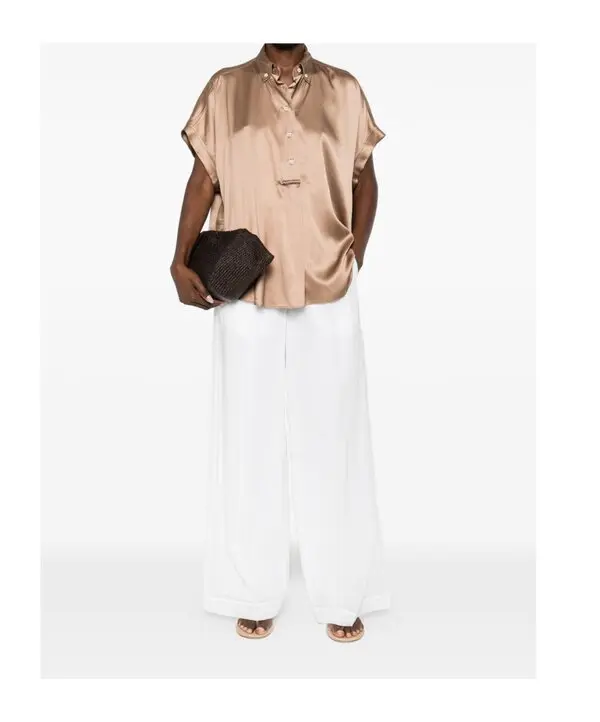 Brunello Cucinelli Short-sleeved Button-down Blouse - Nude