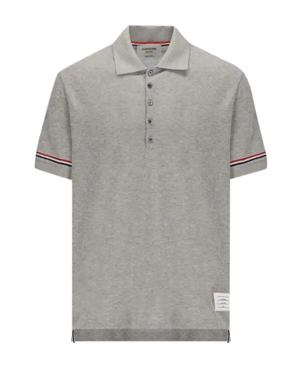 Thom Browne Rwb Striped Short-sleeved Polo Shirt - Medium Gray