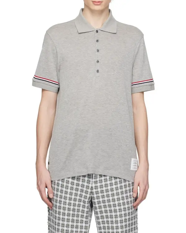 Thom Browne Rwb Striped Short-sleeved Polo Shirt - Medium Gray