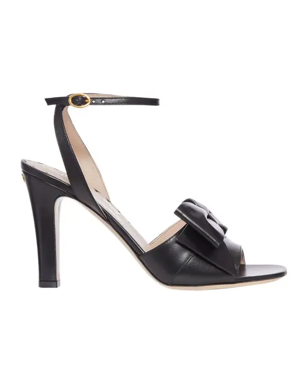 Valentino Garavani Leather Bow Detailed Open Toe Sandals - Black