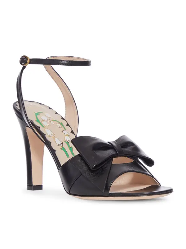 Valentino Garavani Leather Bow Detailed Open Toe Sandals - Black