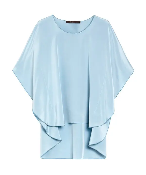 Max Mara Crêpe De Chine Fluid Blouse With Ruffled Sleeves - Cielo