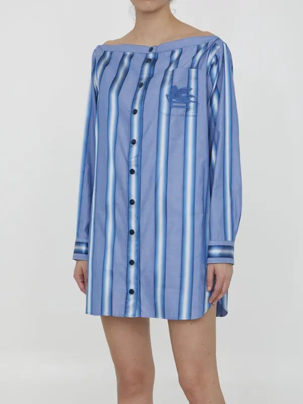 Etro Boat Neck Striped Shirt Dress - Light Blue
