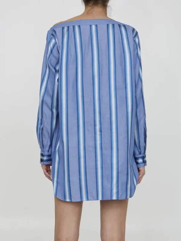 Etro Boat Neck Striped Shirt Dress - Light Blue