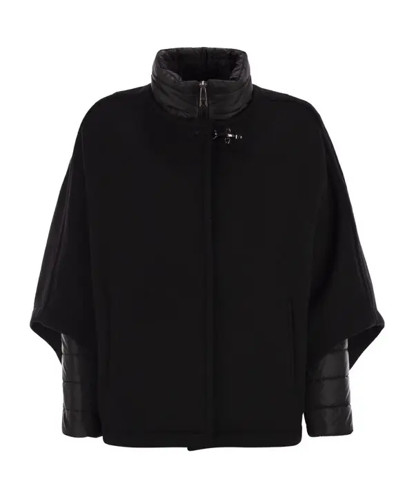FAY 3-in-1 Double-sided Cape Coat With Removable Padded Jacket - Black