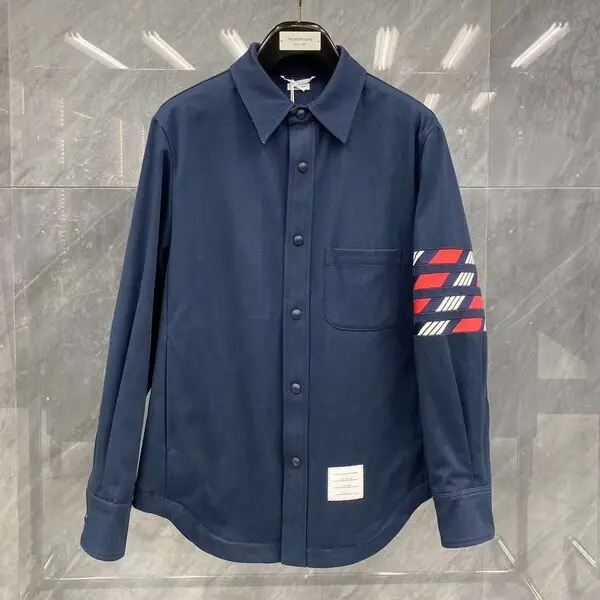 Thom Browne Long-sleeved Lapel Shirt - Navy Blue