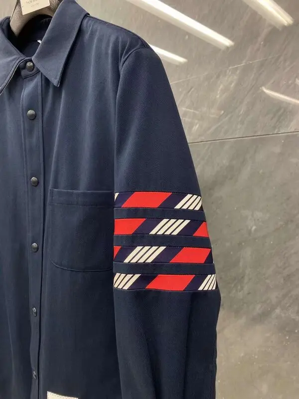 Thom Browne Long-sleeved Lapel Shirt - Navy Blue