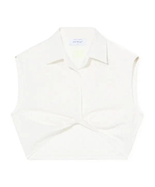 Off-White Sleeveless V-neck Cropped Top With Twist Detail - White