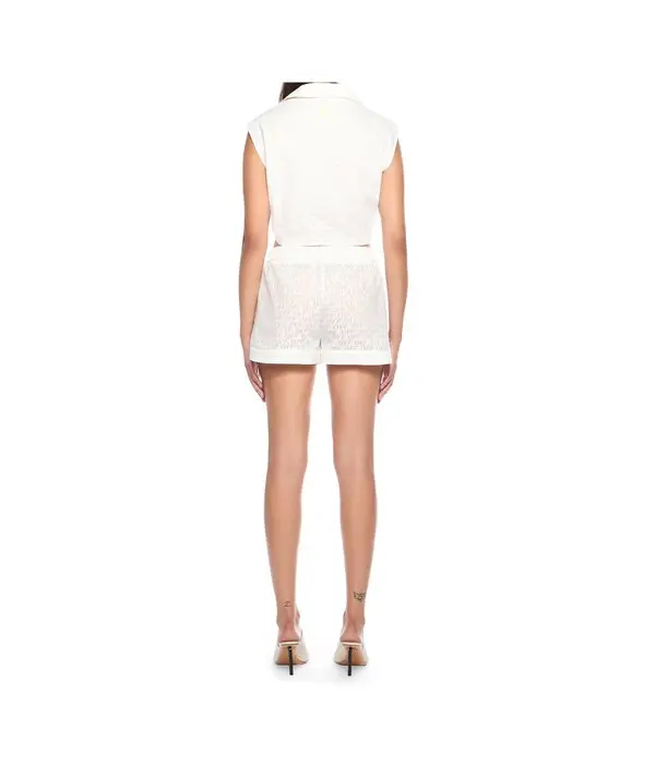 Off-White Sleeveless V-neck Cropped Top With Twist Detail